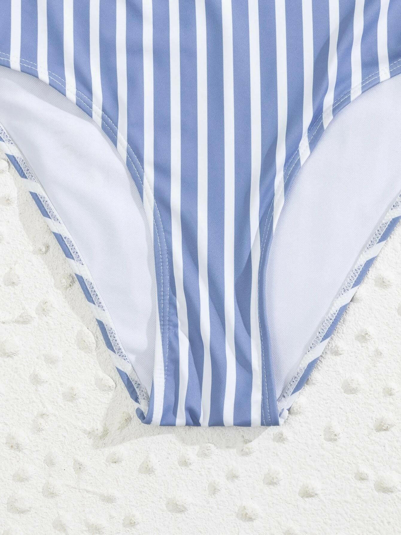 Striped Plunging One Piece Swimsuit Estilo Philippines