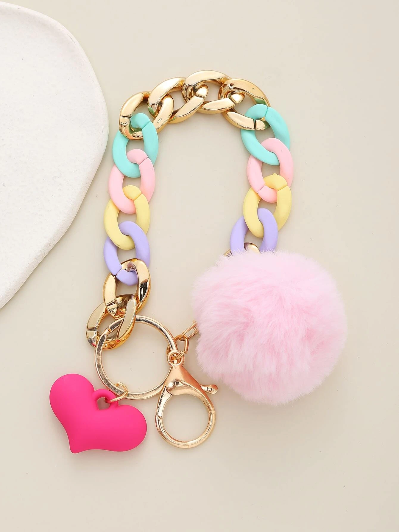Fluffy Heart Colorful Chain Charm Keychain – Estilo Philippines